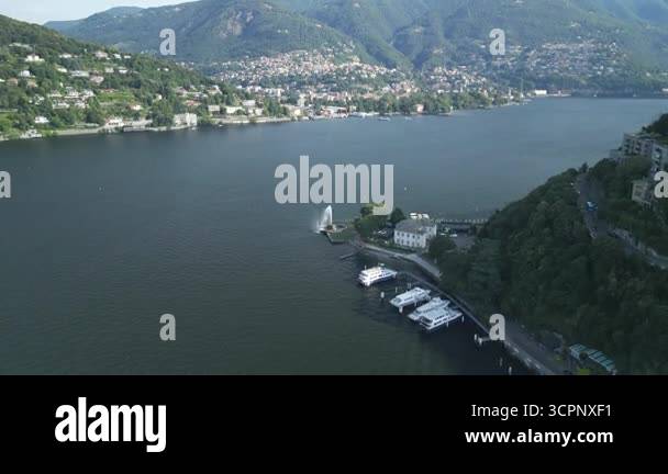 Aerial view of Viale Geno and the lakeside promenade of the city of ...