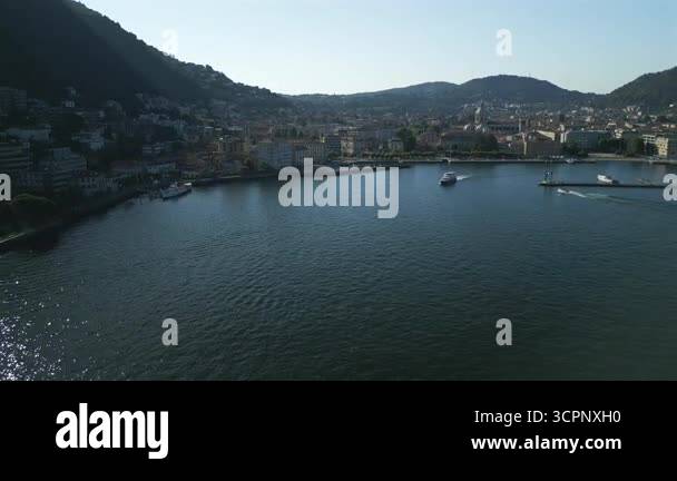 Aerial view of the port and lakeside promenade of Viale Geno in the ...