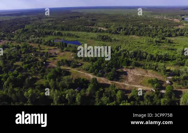 Chernobyl Zone Landscape with Abandoned Village and Lake: Ecological ...