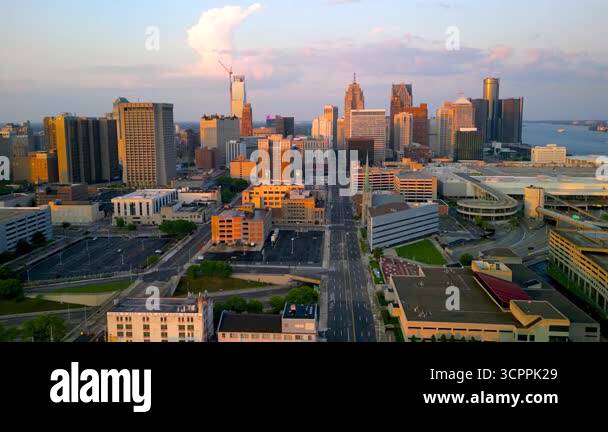 Detroit, MI USA - AUGUST 04, 2024 : Aerial view of Detroit downtown ...