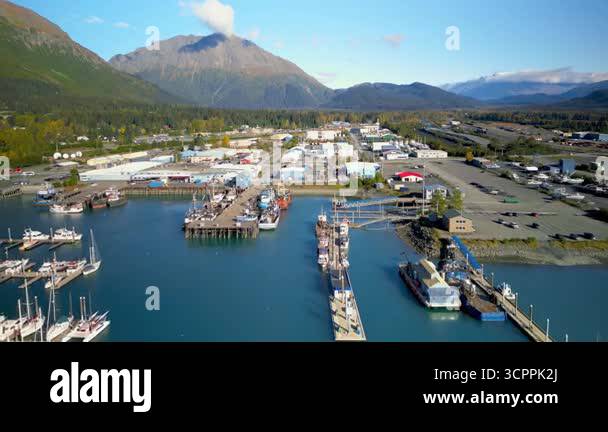 Seward, Alaska, USA - Sep 21,2024 Aerial view of scenic Seward city and ...