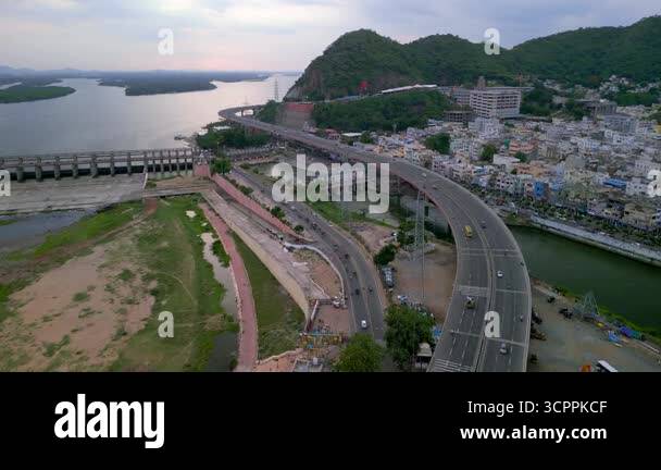 Vijayawada, INDIA - JULY, 05, 2025 : Aerial view of South Indian city ...