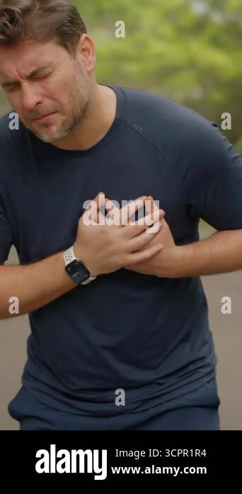 Runner experiences severe chest pain while training outdoors. Male ...