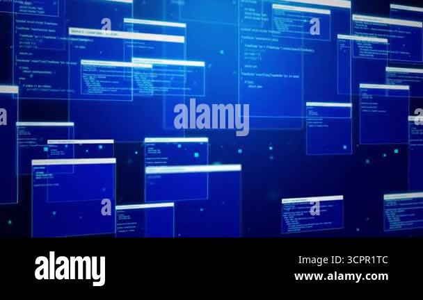 Futuristic animation of programming code screens in motion ...