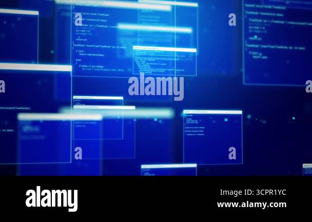 Futuristic animation of programming code screens in motion ...