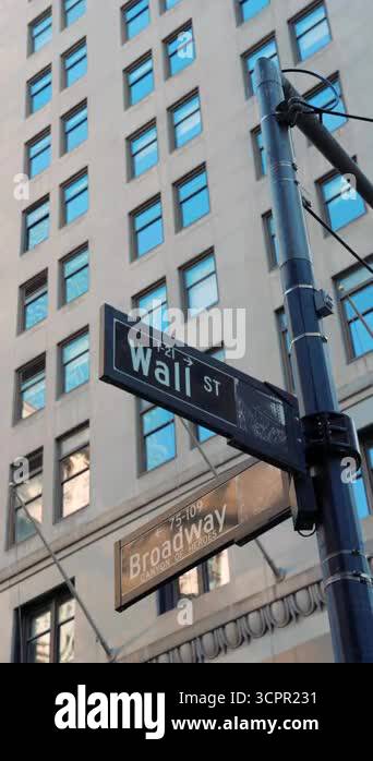 Street sign marks the intersection of Wall Street and Broadway in New ...