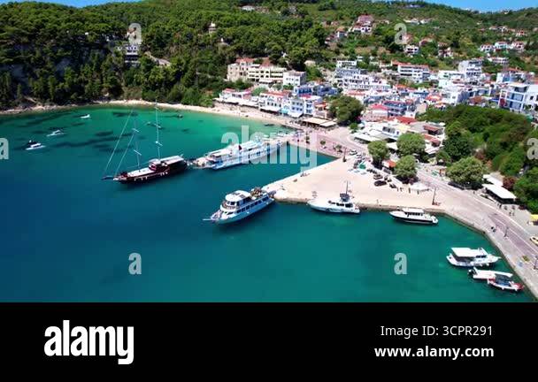 Greece tourism, Sporades. Beautiful Alonissos island. picturesque port ...