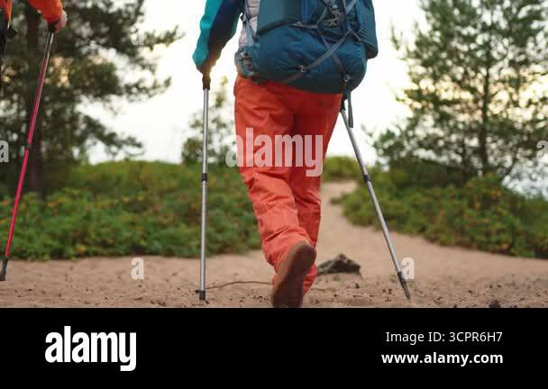 Hiking tourism adventure. Senior couple man woman enjoying outdoor ...