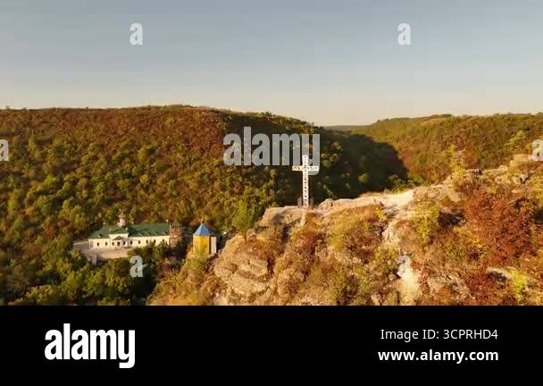 panorama of the Saharna Monastery in the Republic of Moldova filmed ...