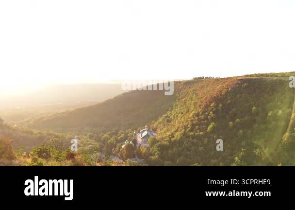 panorama of the Saharna Monastery in the Republic of Moldova filmed ...