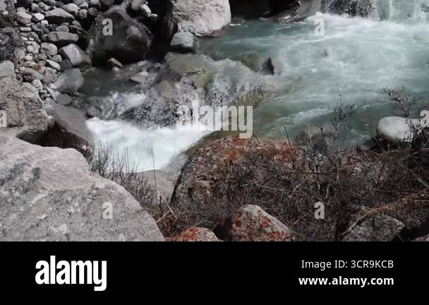 Original sound of water flowing Ala-Archa mountain stream cascades over ...
