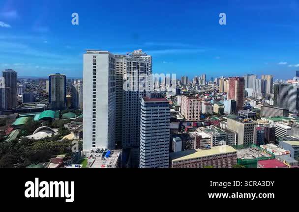 View point from a pool overlooking Manila Makati district in the ...