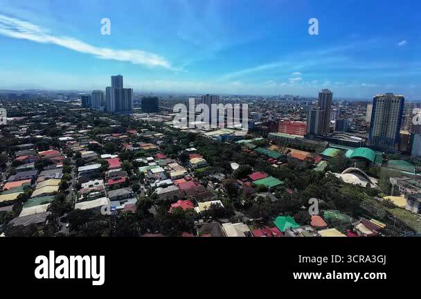 View point from a pool overlooking Manila Makati district in the ...
