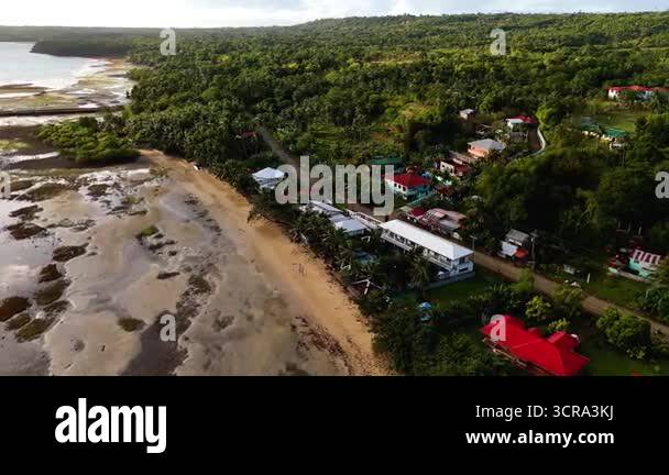 Aerial drone view over Siquijor tropical beaches, small towns and ...