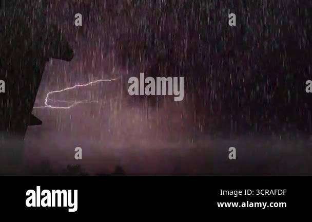 Stormy Night with Heavy Rain and Lightning Strike Stock Video Footage ...