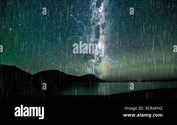 Animated Rain and Lightning on a Starry Night Sky Stock Video Footage ...
