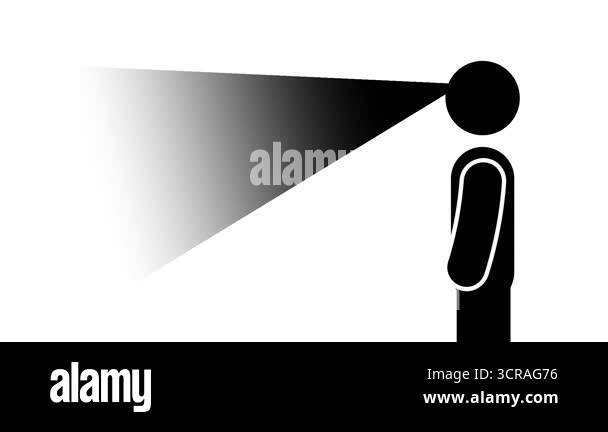 A person stands facing forward while a flashlight beam projects outward ...