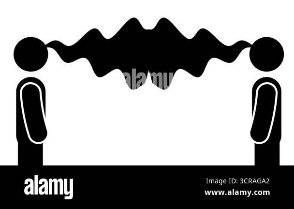 Two people face each other while sound waves flow between them ...