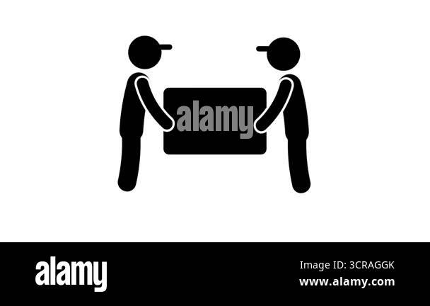 Two workers carry a piece of furniture together, symbolizing teamwork ...