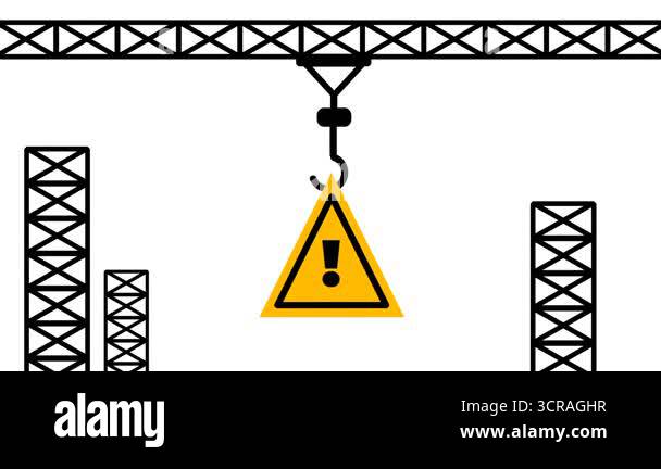 A crane with a warning symbol highlights operational hazards, safety ...