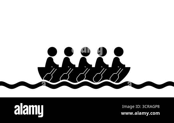 A group of people row together in unity, representing teamwork ...