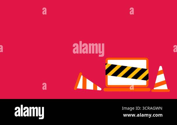 A red background with barriers and warning cones marking a closed ...