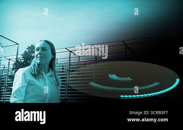 Woman looking at a question mark in technology world. High quality 4k ...