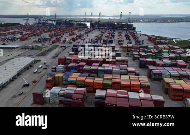Cargo container depot port logistics transportation industry concept ...