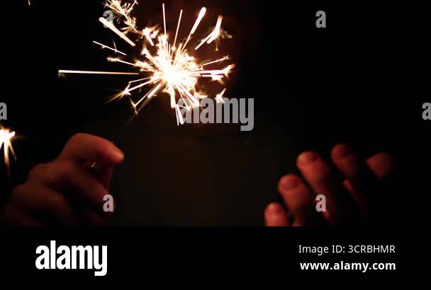 Excited Child Holding Sparkler Glowing in the Dark Stock Video Footage ...