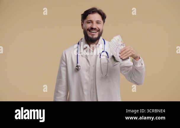 Wealthy Doctor Man with Usd money. Handsome Medical Health Care Worker ...