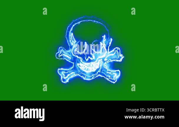 Scary skull symbol with lightning energy sparks path effect on green ...