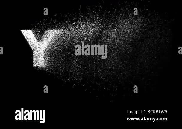 Disappearing English alphabet Y into small particles effect on plain ...