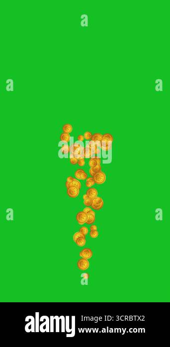 Golden bitcoins fountain stream vertical motion graphics with green ...