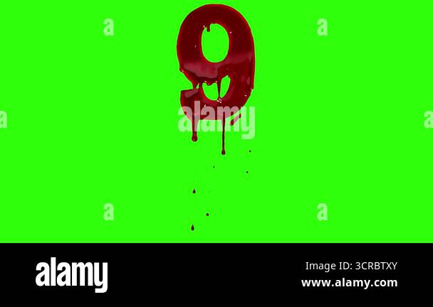 Number Nine with scary blood drops effect on green screen background ...