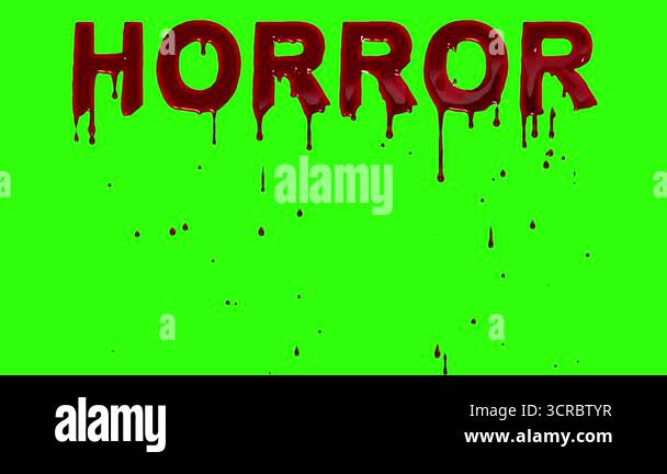 Horror text with scary blood drops effect on green screen background ...