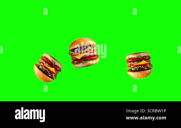 Bouncing up Burgers motion graphics with green screen background Stock ...
