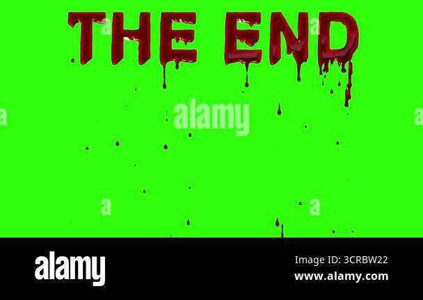 The End text with scary blood drops effect on green screen background ...