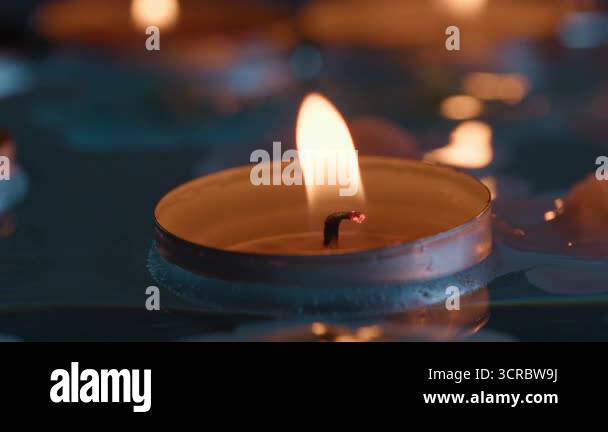 Candle floats in Indian river for the religious festival of Diwali ...