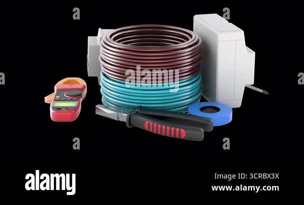 Electrical equipment and tools set, rotation animation, seamlessly ...