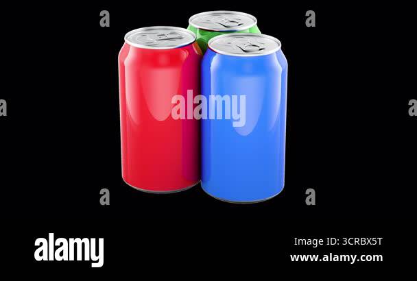Aluminum soda cans set, rotation animation, seamlessly loopable. 3D ...