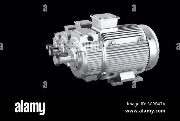 Industrial electric motors of different sizes. Rotation animation ...