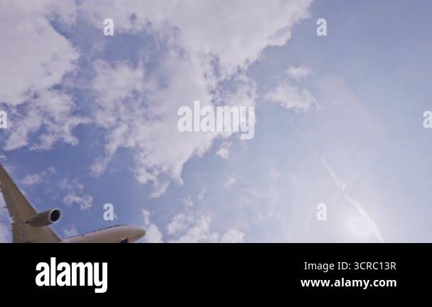 Airplane flying close overhead coming in to land in barcelona airport ...
