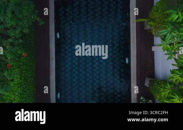 Zoom out of the water of a swimming pool of a luxurious house in ...