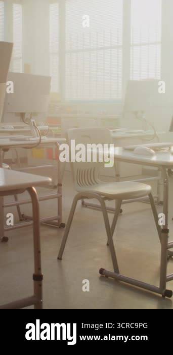 Modern Educational Space with Computer Desks, Monitors. Computer ...