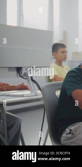 Elementary School Children Using Computers, Doing 3D Design Projects ...