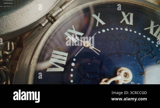 Macro Close Up of Elegant Vintage Pocket Watch with Roman Numerals and ...