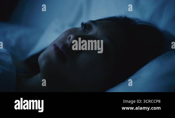 Portrait of Tired Young Woman Falling Asleep in Cozy White Bed. Scene ...