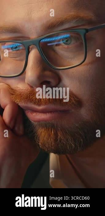 Tired fatigued sleepy business man looking computer monitor evening ...