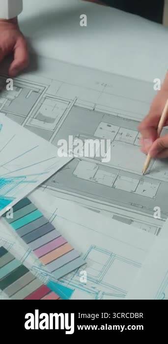 Closeup architecture design project blueprint business team Arabian man ...