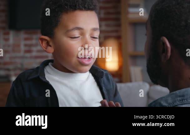 African American family conflict father arguing with son dad talking ...